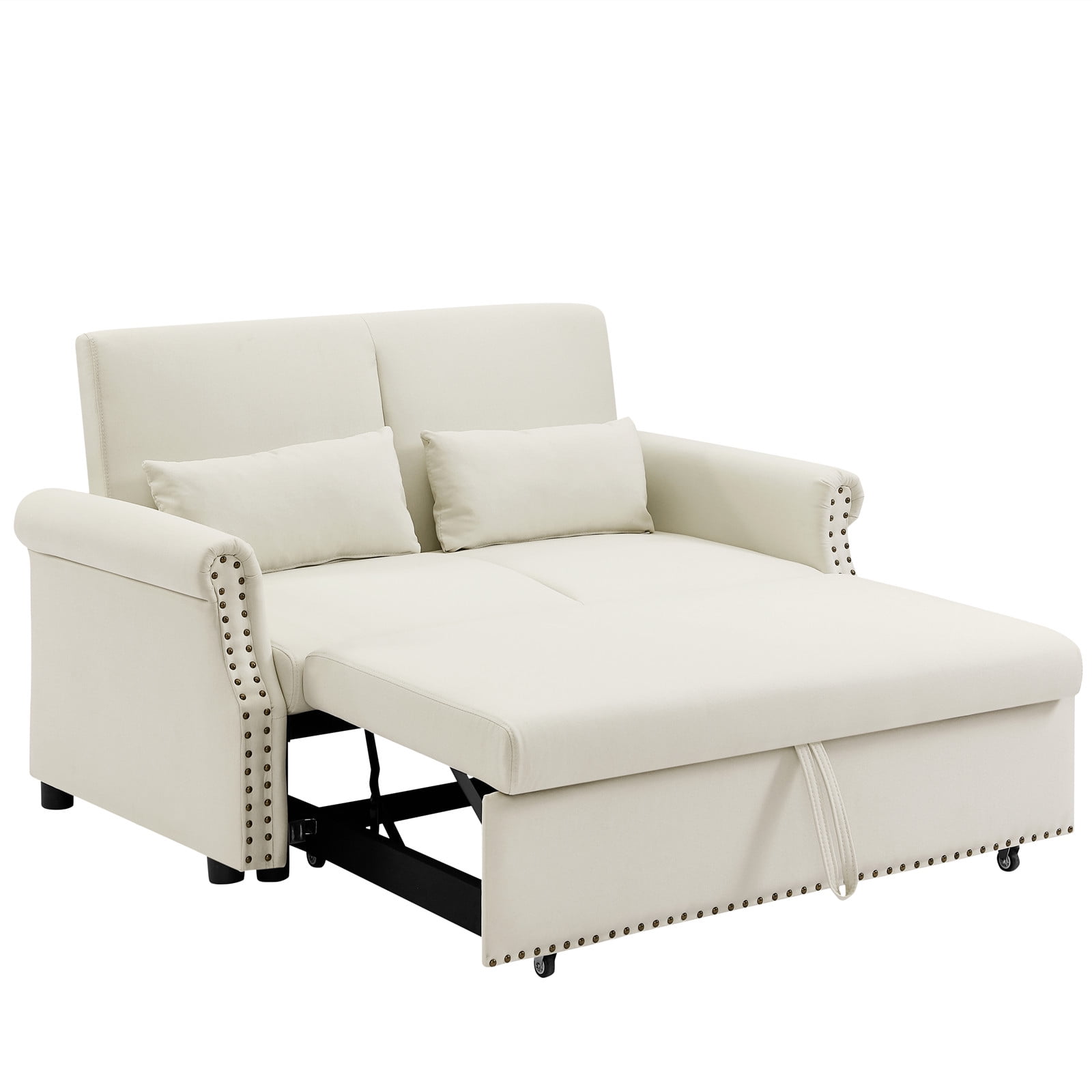 55" Pull-out Sleeper Sofa, Convertible Fabric Loveseat Sofa with ...