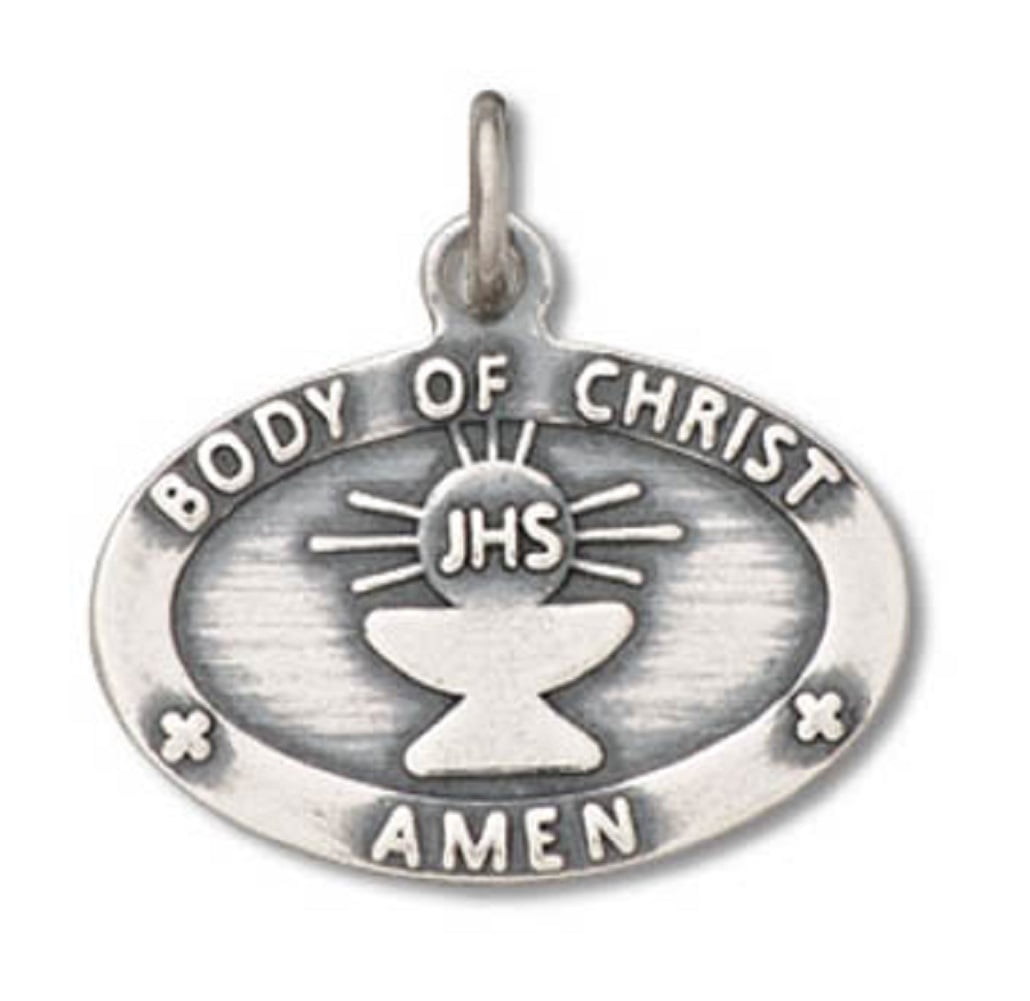 Sterling Silver 30" 1mm Box Chain My First Holy Communion Wafer Pendant ...