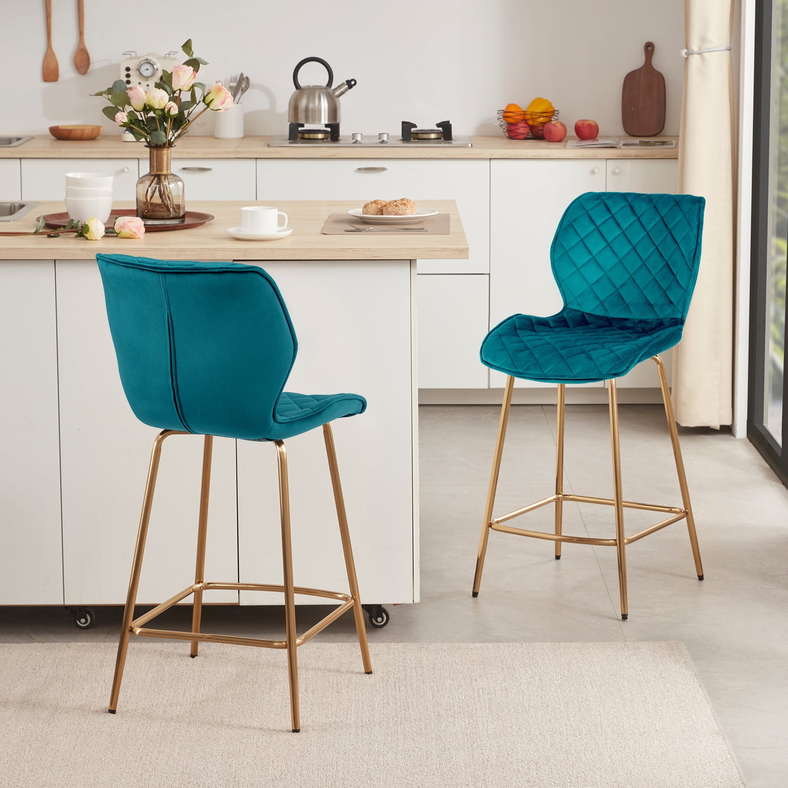 Duhome Velvet Counter Stools Set of 2 with Gold Metal Legs, Counter ...