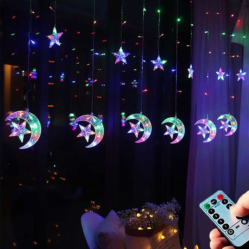UDIYO Moons Stars Light Lamp String, Star Moon Curtain String Lights ...