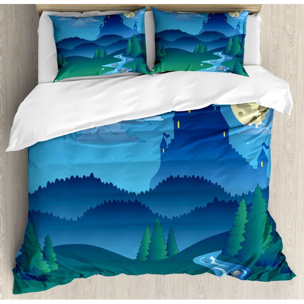 Fairy Tale King Size Duvet Cover Set, Lonely Castle on the Hill Beyond ...