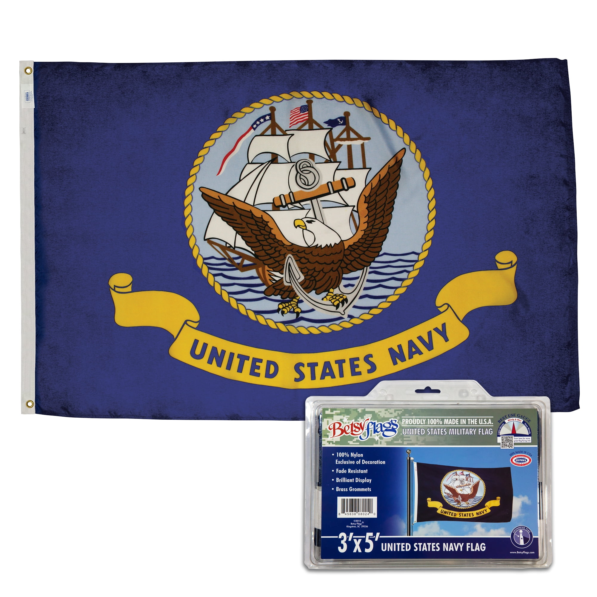3'x5' Printed Nylon Grommeted US Navy Flag by Betsy Flags - Walmart.com