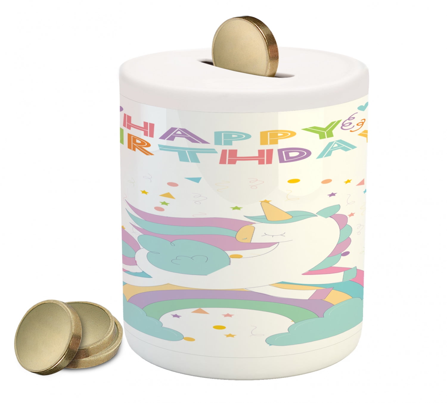 Unicorn Party Piggy Bank, Mythical Horse Jumping Above the Rainbow ...