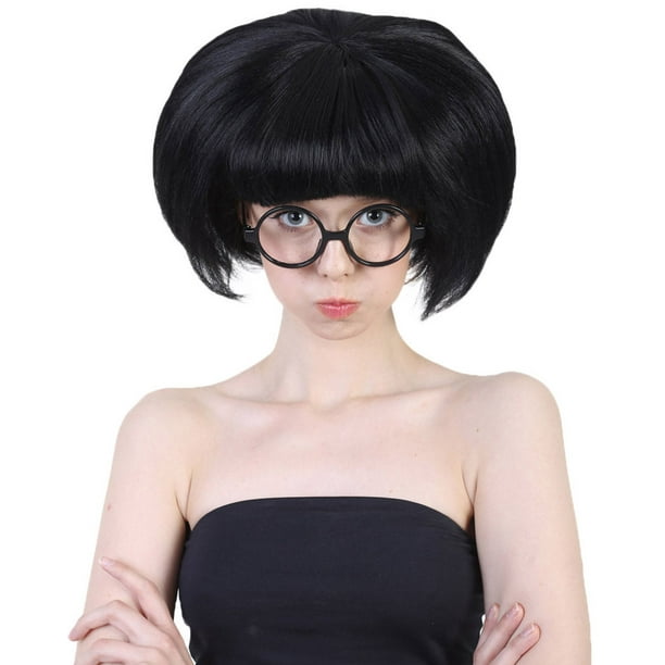 HPO | Adult Fashion Edna | Black Colors Bob with Bangs and Glasses, Halloween Wig | capless cap ...