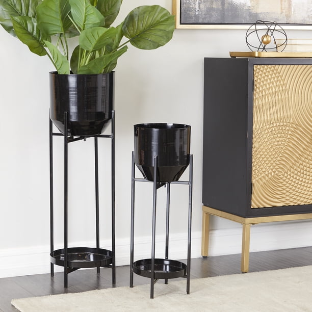 DecMode 31", 24"H Black Metal Planter with Removable Stand (2 Count ...