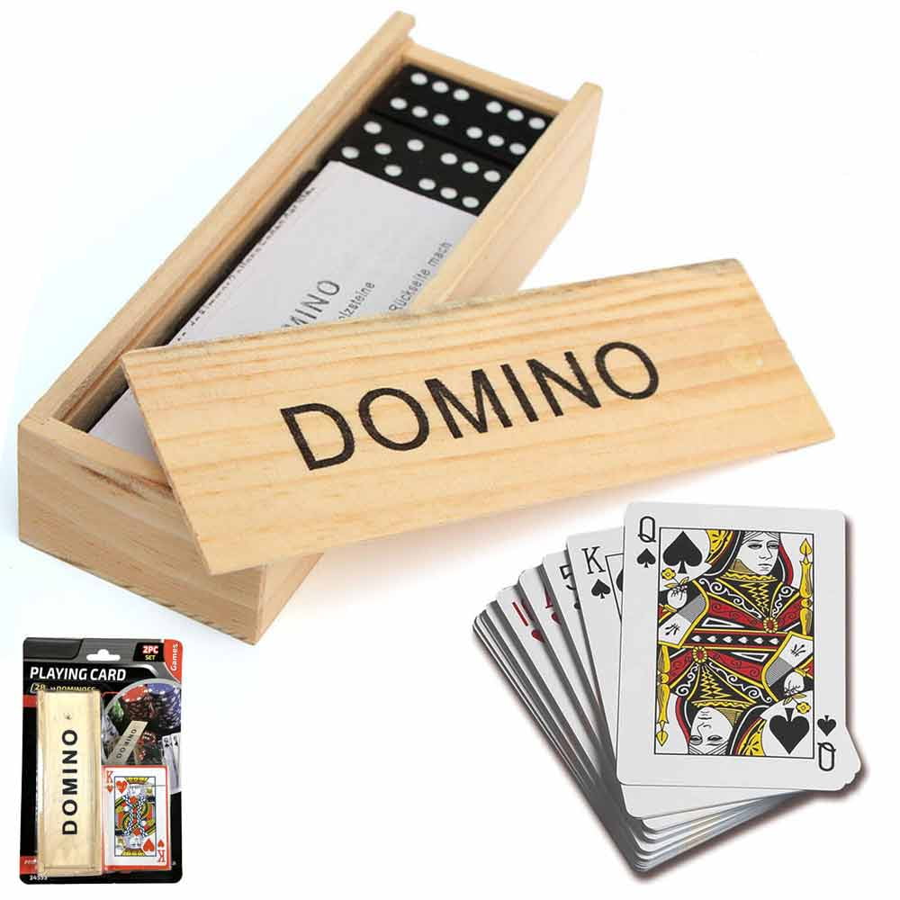 Playing Cards Domino Game Set Wooden Box Traditional Classic Family ...