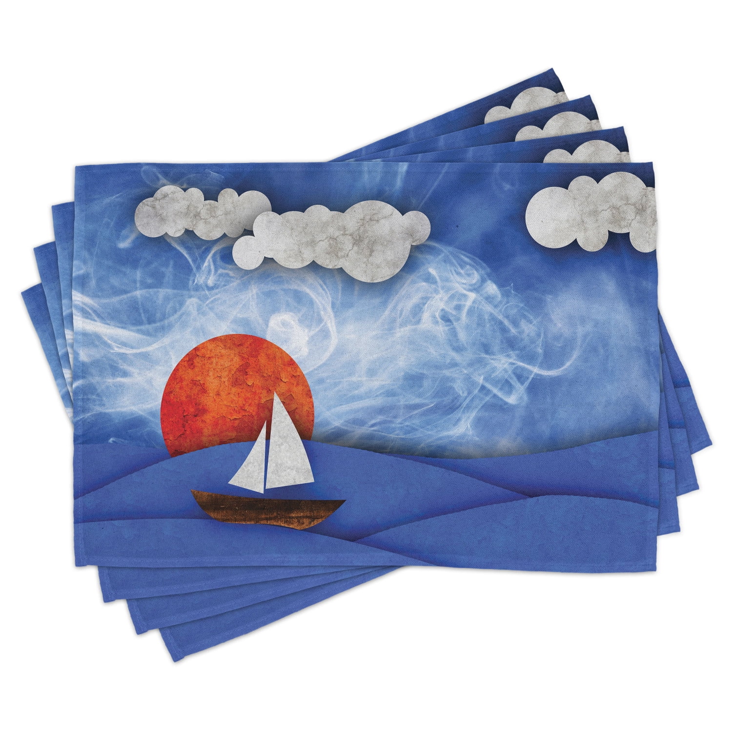 Ambesonne Nautical Place Mats Set of 4, Ship on Misty Waters, Standard ...