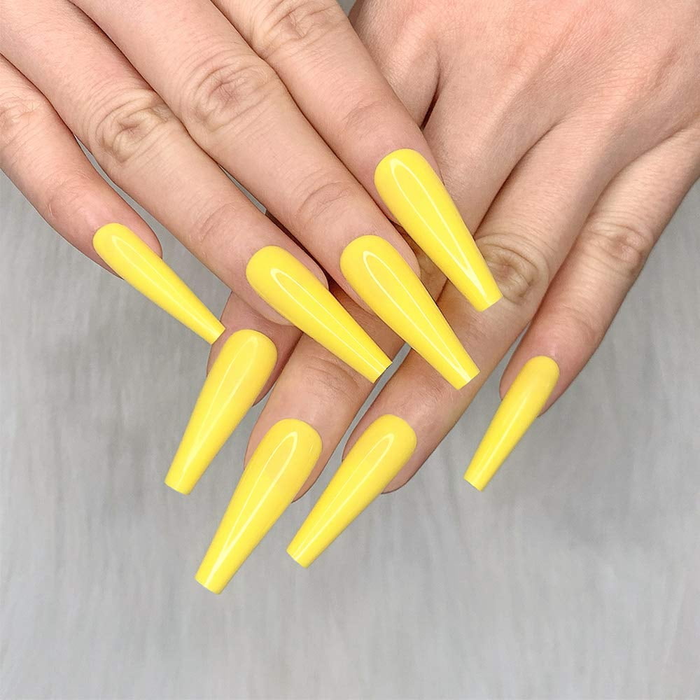 24 Pcs Glossy False Nails With Glue Extra Long Press On Nails Coffin