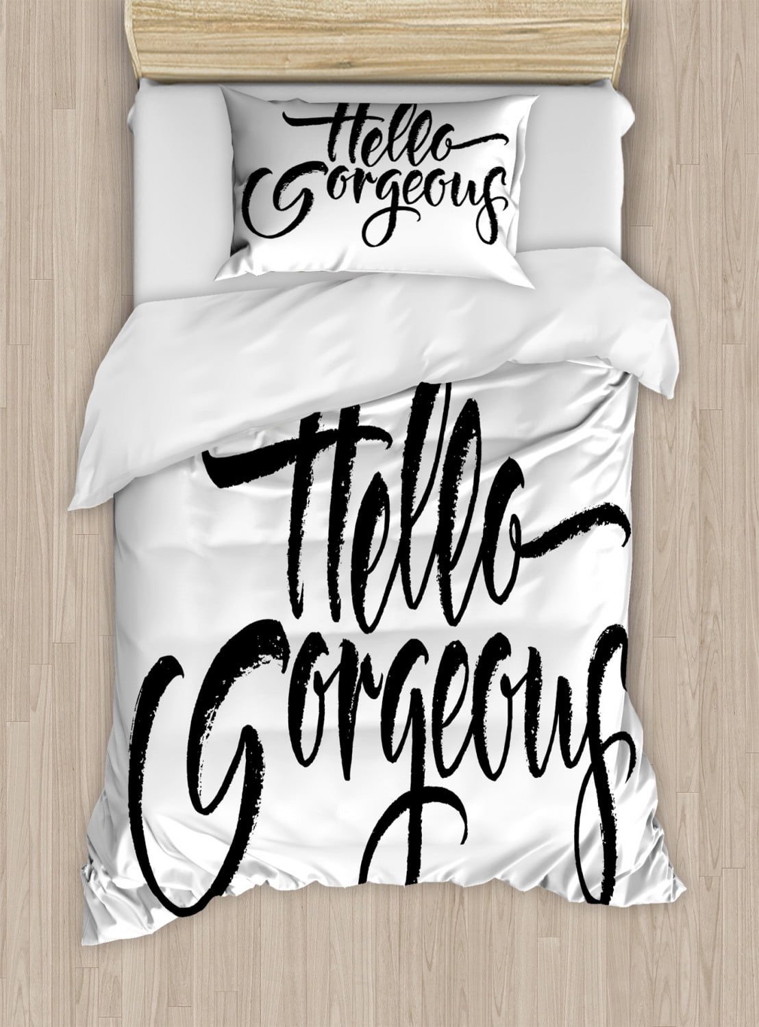 Hello Gorgeous Twin Size Duvet Cover Set, Weathered Font of ...