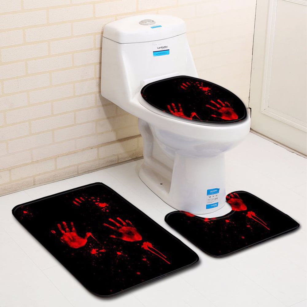 HIMIWAY Blood Handprint Bathroom Toilet Three Piece Floor Mat Door Mat ...