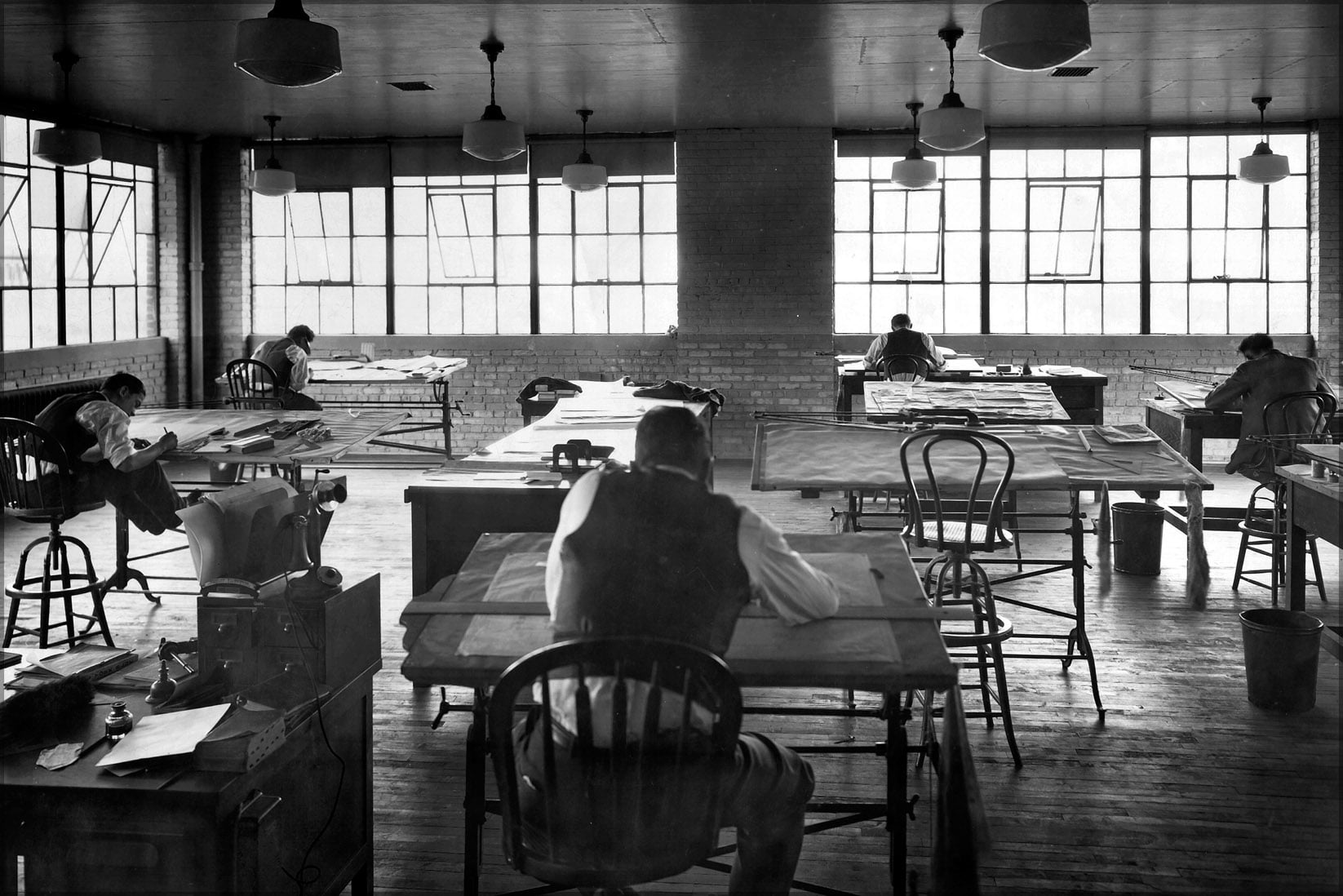 24"x36" Gallery Poster, A drafting room at the NACA Airplane Engine ...