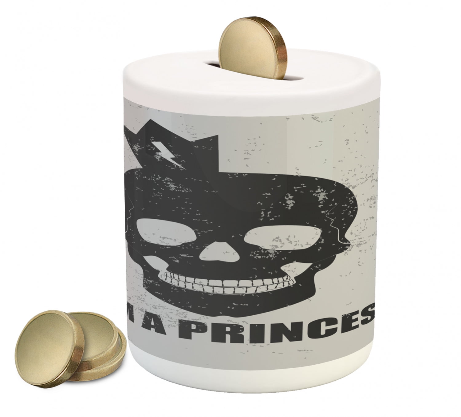 Cartoon Piggy Bank, Skull with a Crown Skeleton Halloween Theme Grunge ...