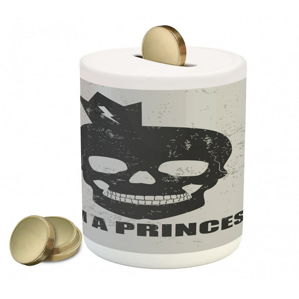 Cartoon Piggy Bank, Skull with a Crown Skeleton Halloween Theme Grunge ...