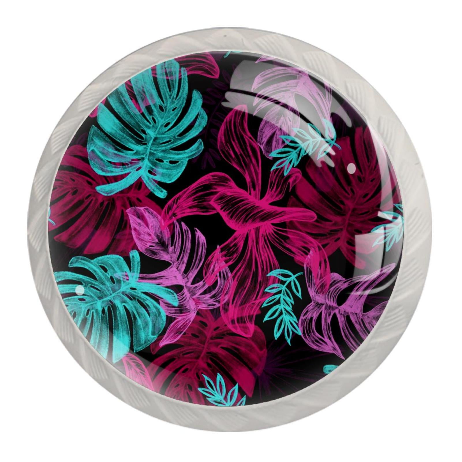 4 Pcs Red and Cyan Leaves Knobs for Kitchen Cabinet Cupboard Dresser Bookcase Drawer Pulls ...