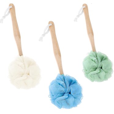3Pack Exfoliating Loofah on a Stick, Long Handle Back Scrubber for ...