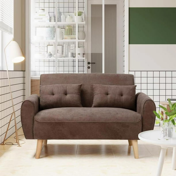 Sobaniilo 47" Small Modern Loveseat Sofa, Mid Century Linen Fabric 2 ...