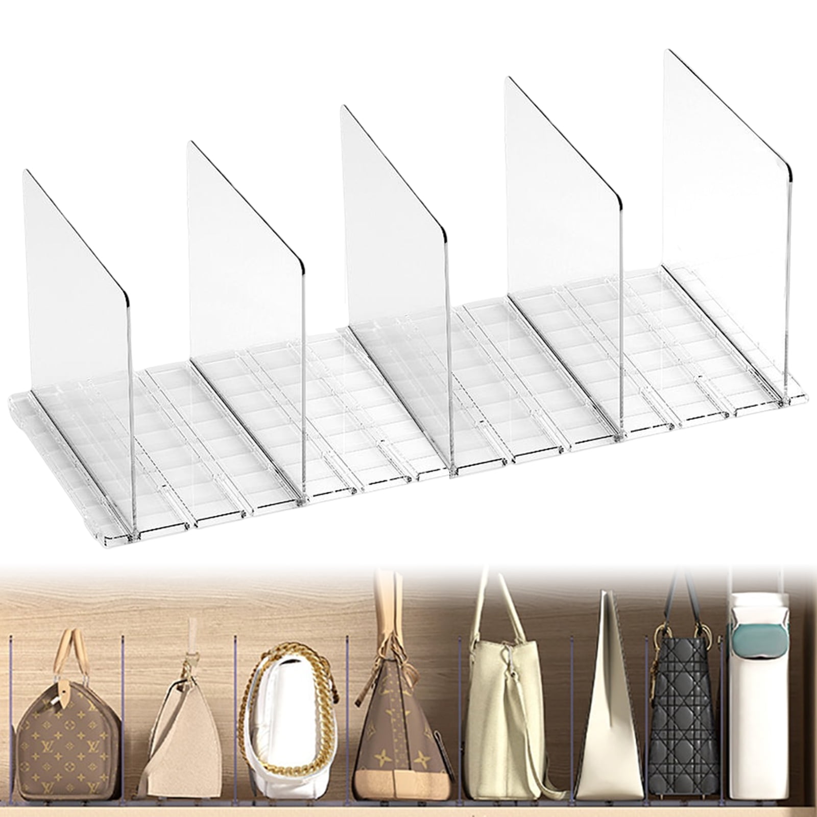 Transparent Handbag Purse Bag Divider Shelf With 5 Compartments ...