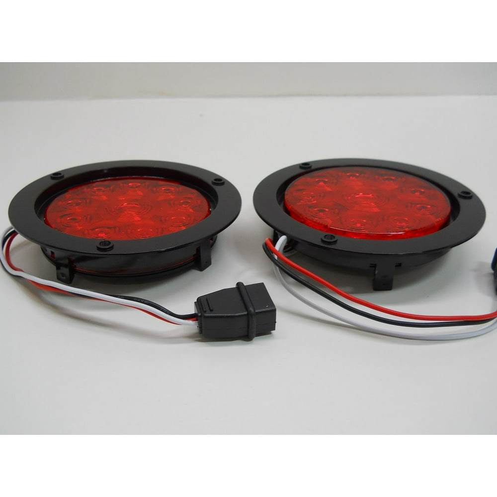 4" Round Red 10 LED Brake Stop Turn Tail Lights /5.5" Black Plastic ...