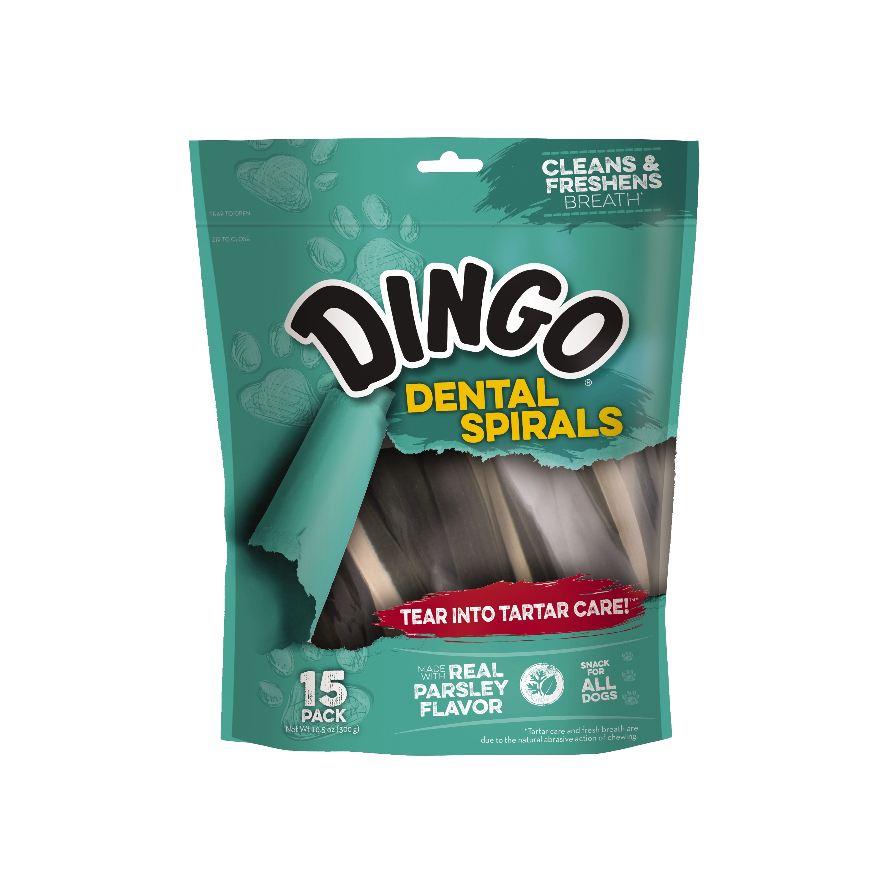 Dingo Dental Spirals Dry Dog Chews, 15 Count, Natural Chewing Action ...