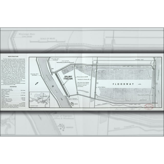 24"x36" Gallery Poster, map of Bonnet Carre Spillway New Orleans 1987 ...