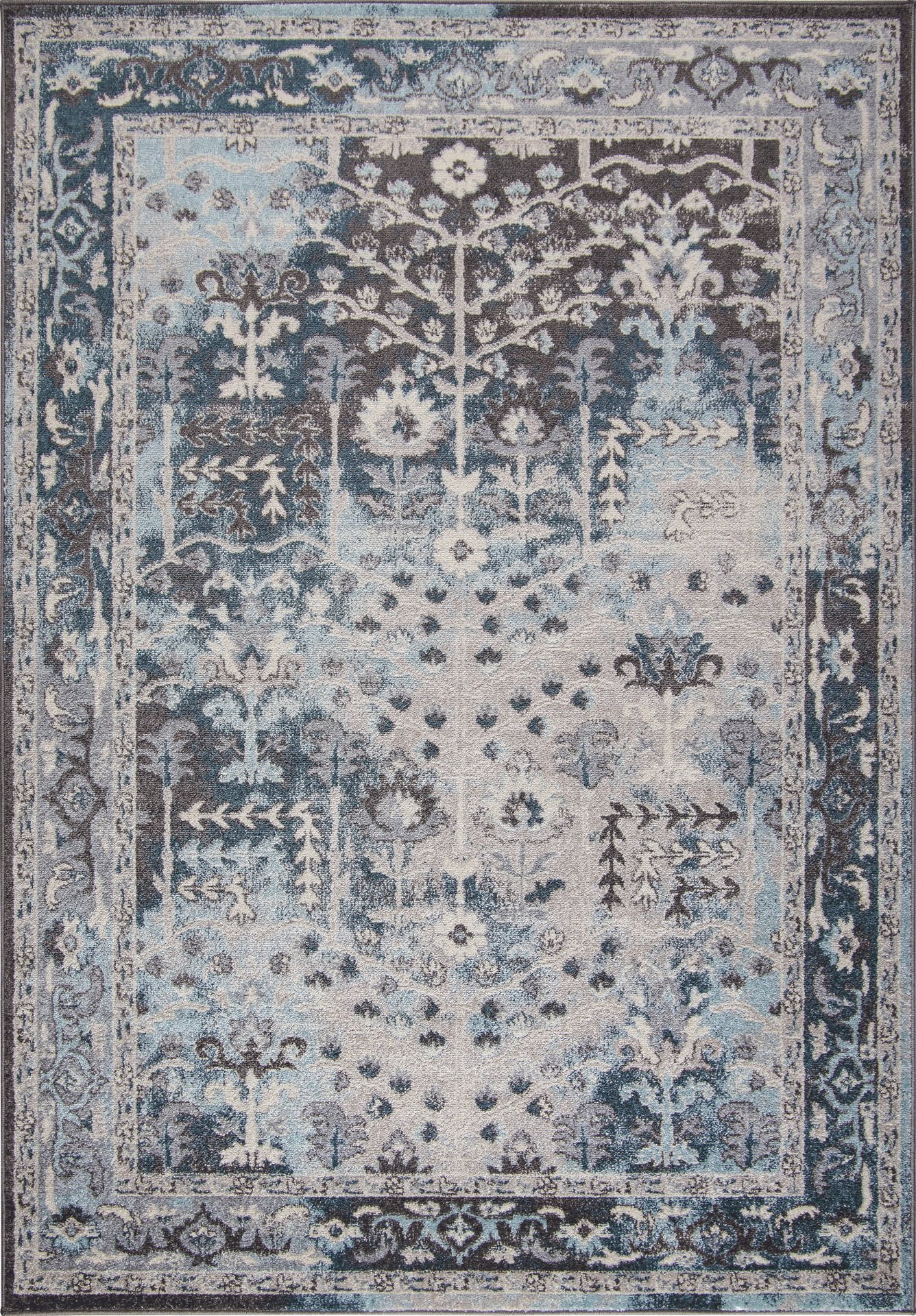 Ladole Rugs Pasific Cream Brown Blue Bordered Design Vintage Style ...