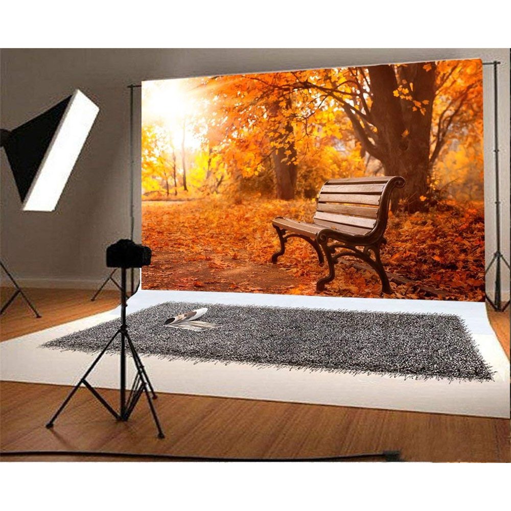 ABPHOTO 7x5ft Photography Backdrop Bench in Autumn Park Yellow Leaves ...