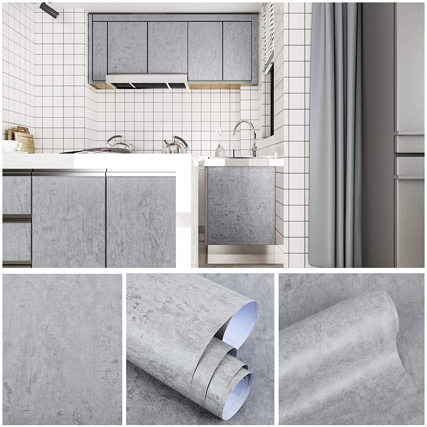 VEELIKE Gray Cement Contact Paper 15.7"×354" Peel and Stick Extra Thick ...