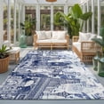 Abstract Washable Area Rug 5 x 7 ft White and Navy Blue Global ...