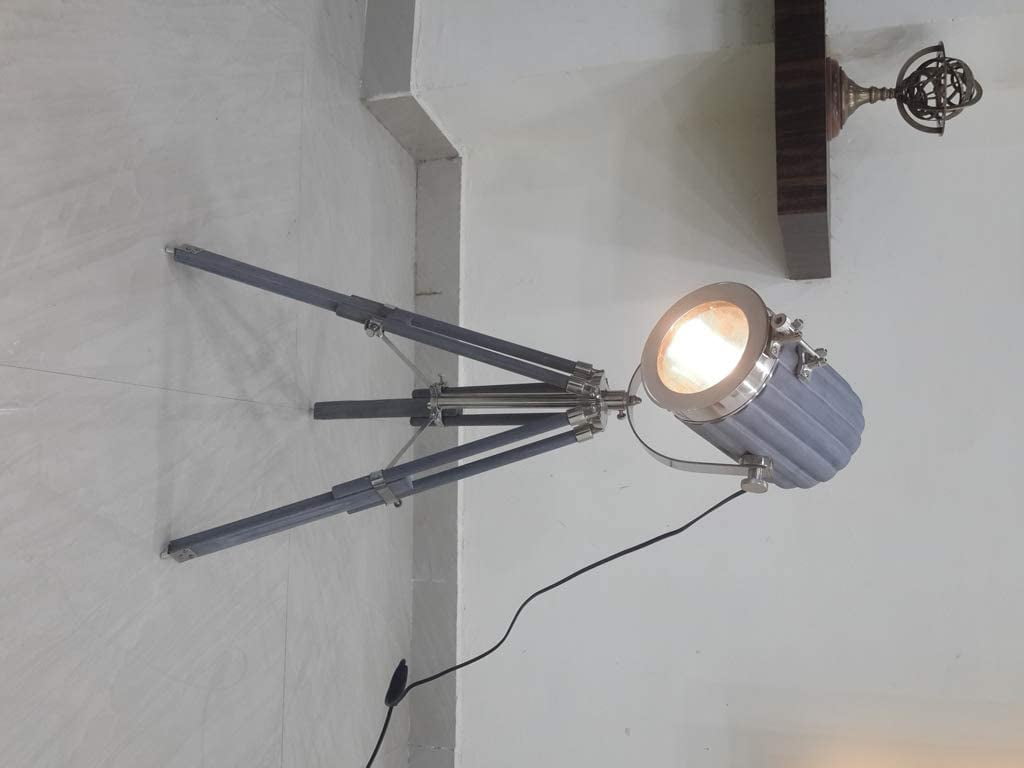 Designer Studio Table Lamp Nautical Grey Wooden Spot Light Tripod Stand ...