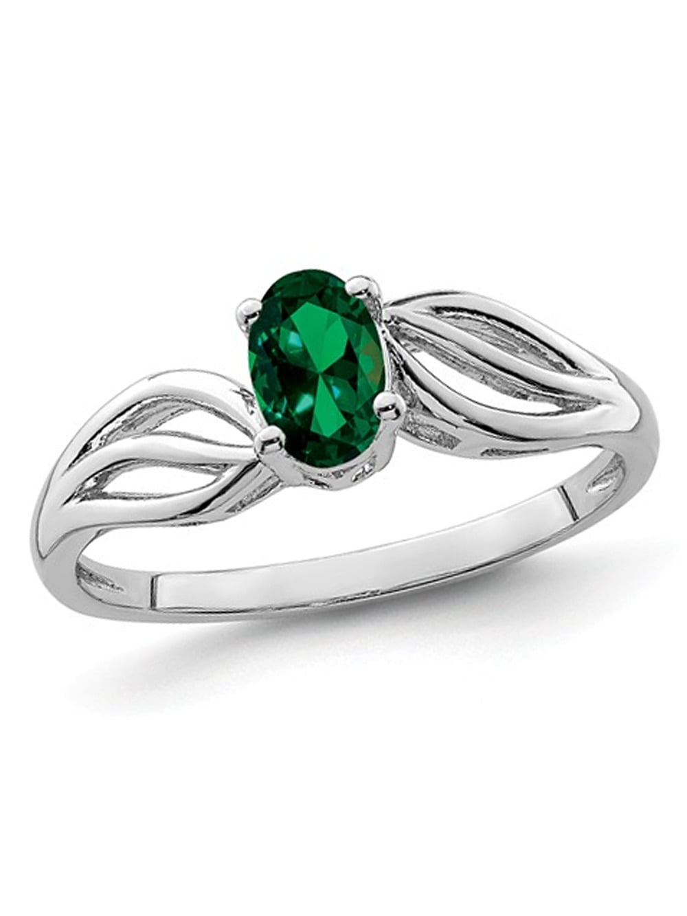Gem And Harmony - 2/5 Carat (Ctw) Lab Created Emerald Ring in Rhodium ...