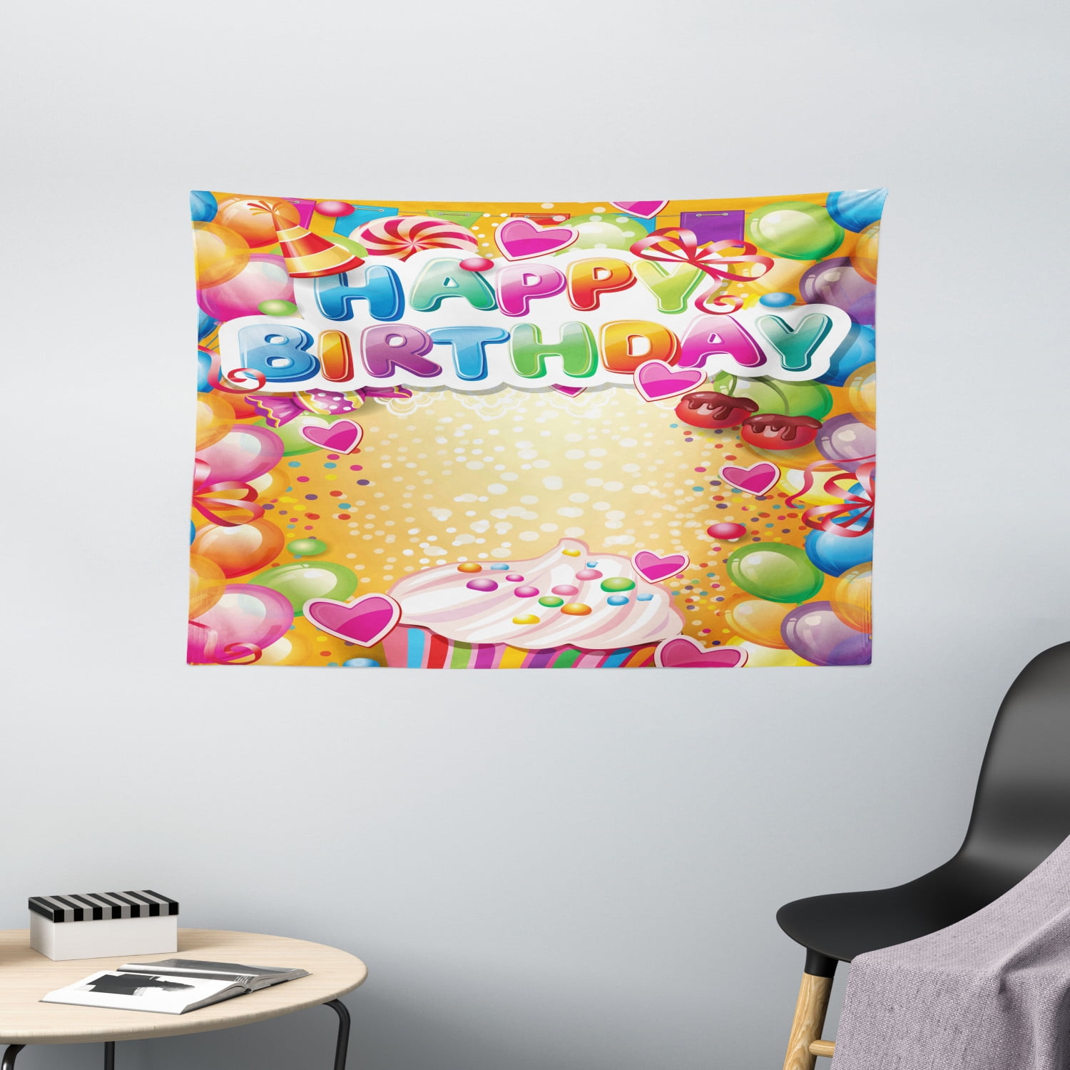 Birthday Decorations Tapestry, Vivid Colored Framework with Many ...