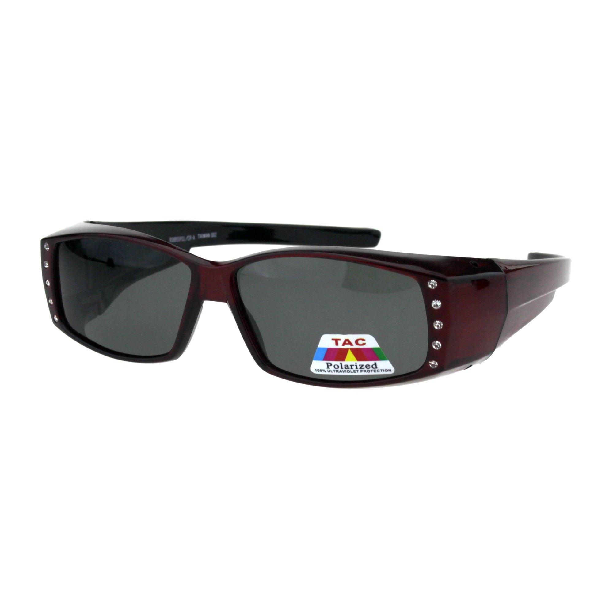 Polarized 57mm Womens Side Rhinestone Trim Narrow Rectangular Fit Over ...