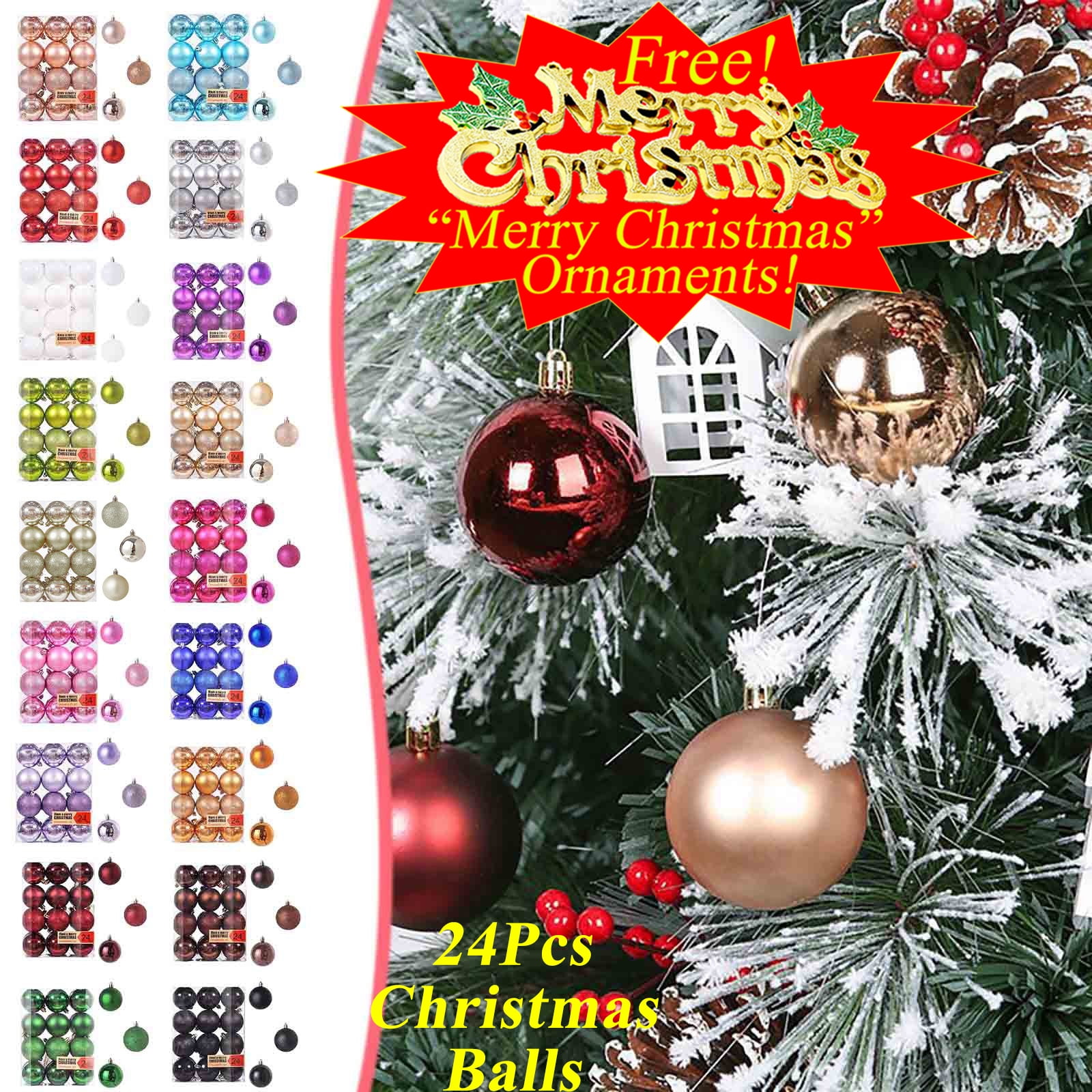 Boovnll 24Pcs Christmas Ball Ornaments, Shatterproof Electroplate ...