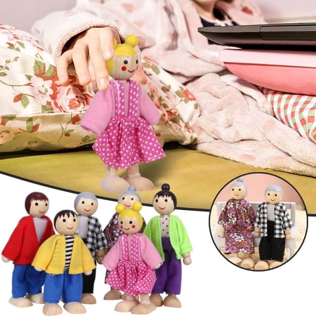 Kids Girls Lovely Happy Dolls Family Playset Wooden Figures Set of 6 ...