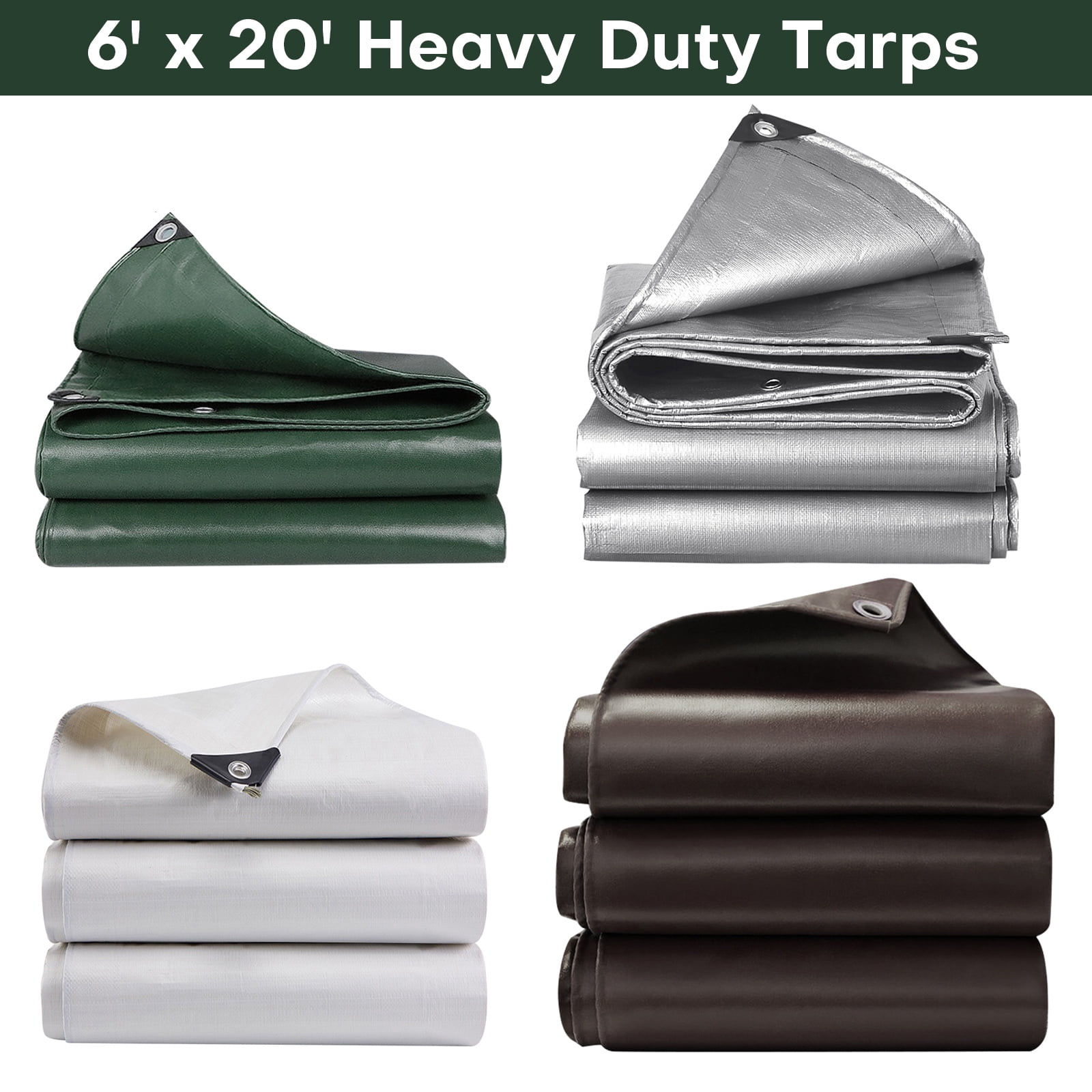 6'x 20' Heavy Duty White Waterproof Tarp and Cover 12 Mil Multipurpose ...