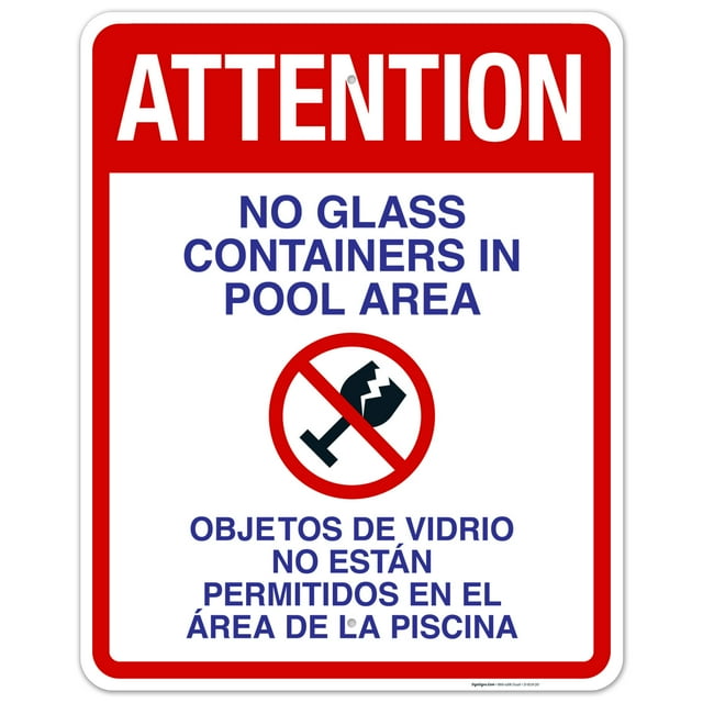 Attention No Glass Containers In Pool Area Sign, Pool Sign, - Walmart.com