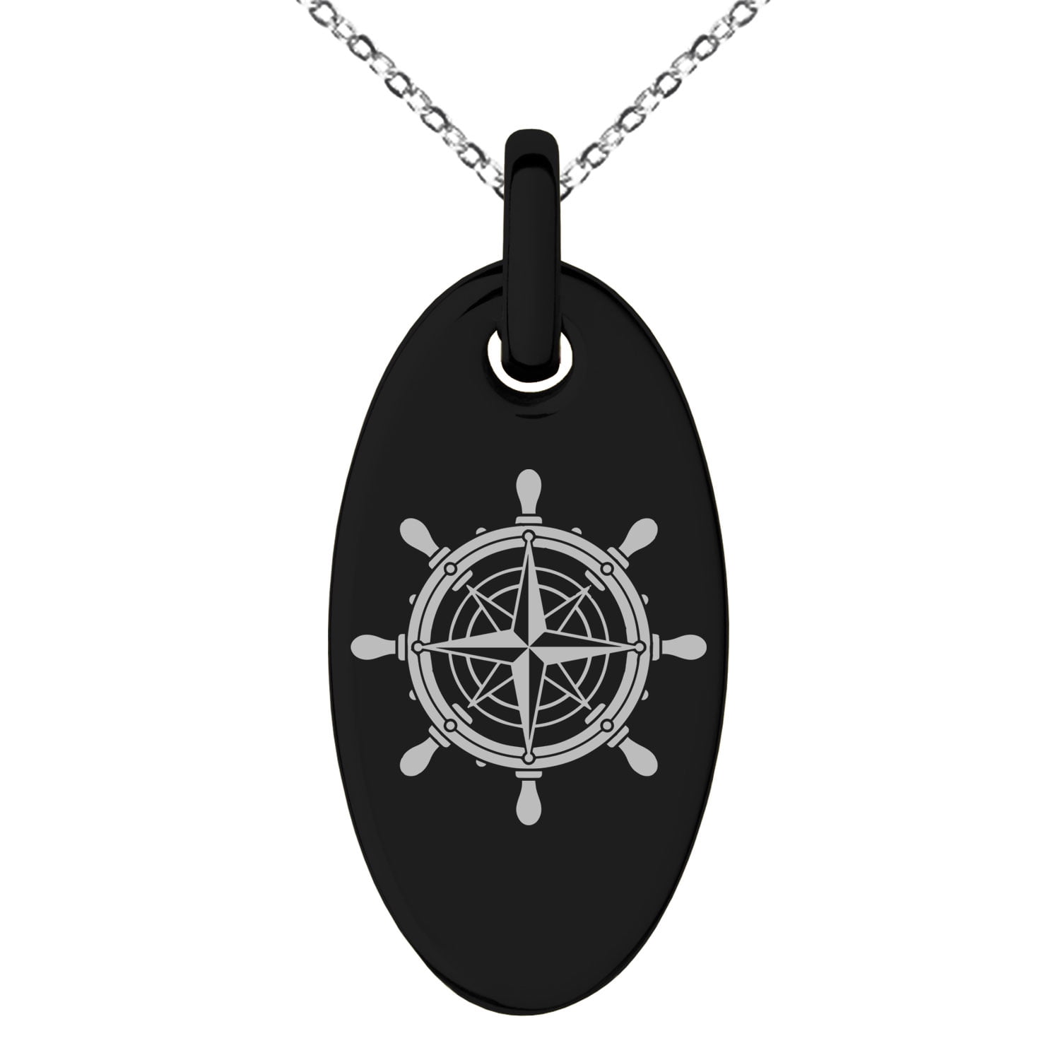 Stainless Steel Nautical Ship Helm Wheel Compass Engraved Small Oval ...