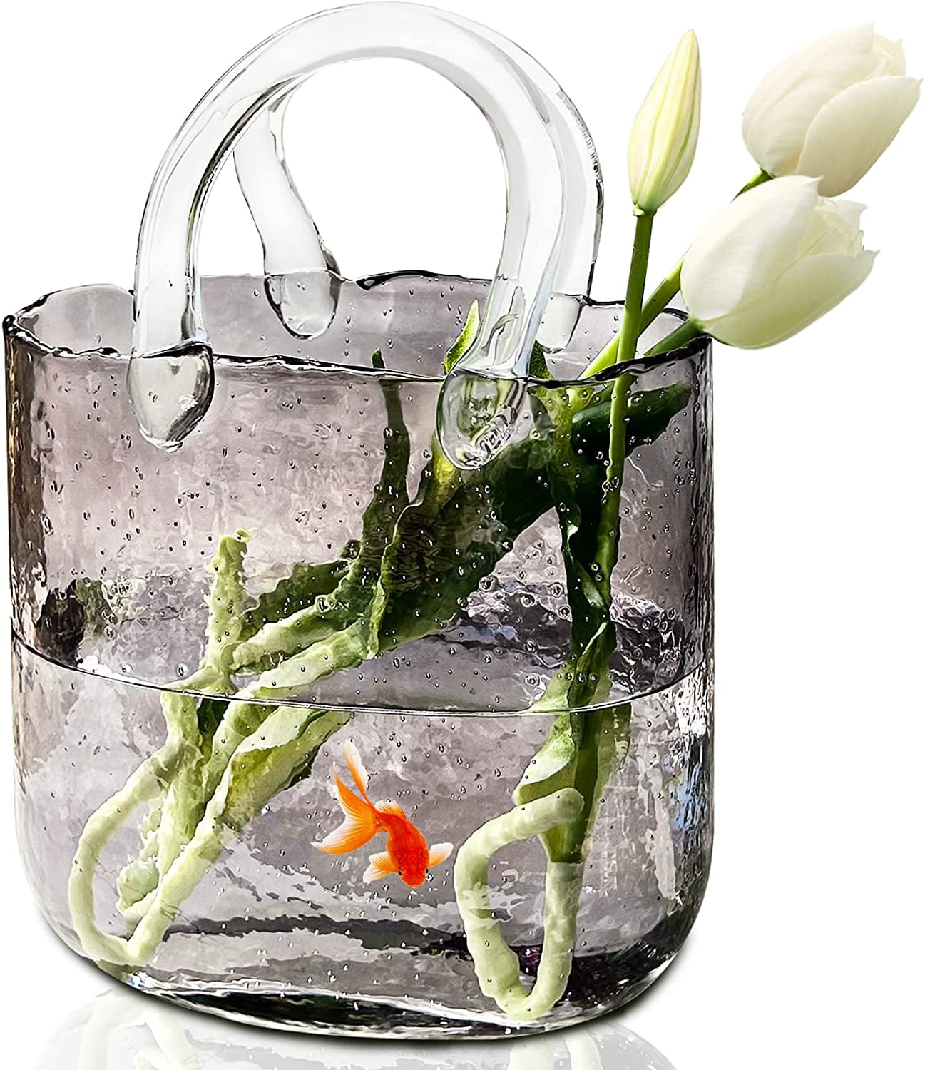 Aoderun Purse Vase for Flowers Glass Vase with Handle Hand Bag Vase ...