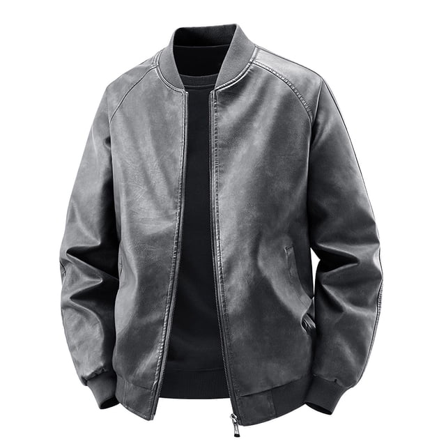 Dagegui Men's Bomber Jacket Faux Leather Zip Up Coats Vintage ...