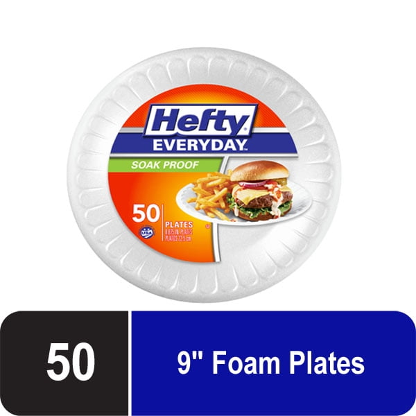 Hefty Everyday Disposable Foam Plates, 9 in, 50 ct – Walmart Inventory ...
