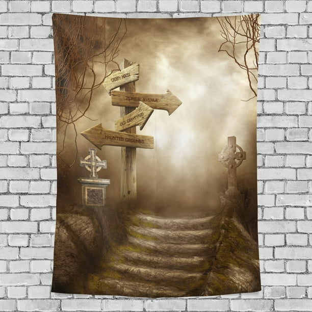 POPCreation Gothic Castle Tapestry Dark Gothic Deaths Door Signpost ...