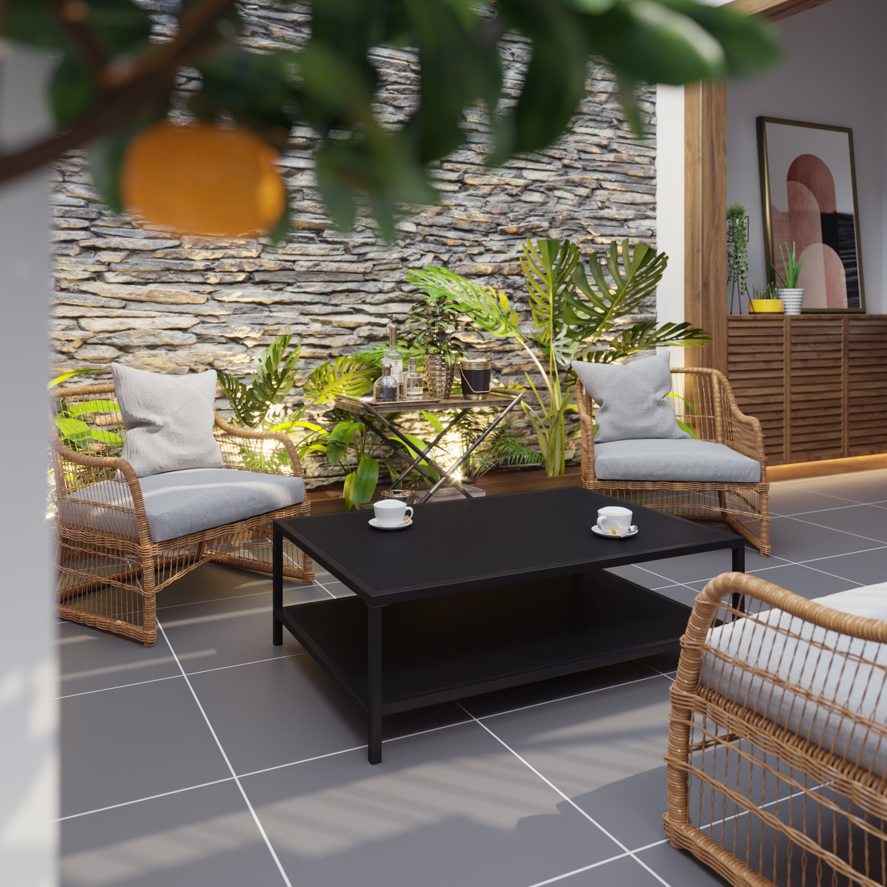 BizChair Outdoor 2 Tier Patio Coffee Table Commercial Grade Black ...