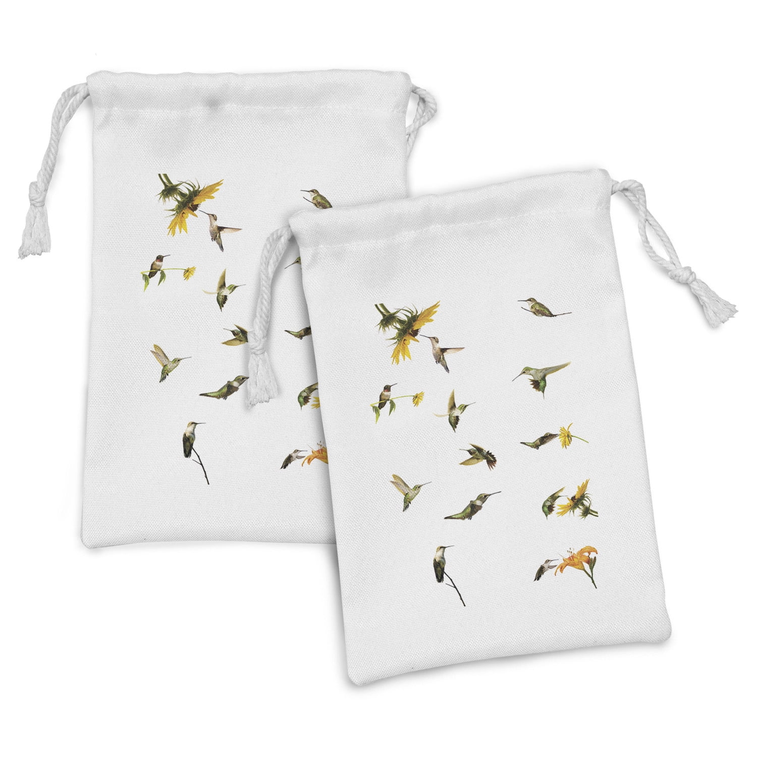 Hummingbirds Fabric Pouch Set of 2, Illustration of Hummingbirds in ...