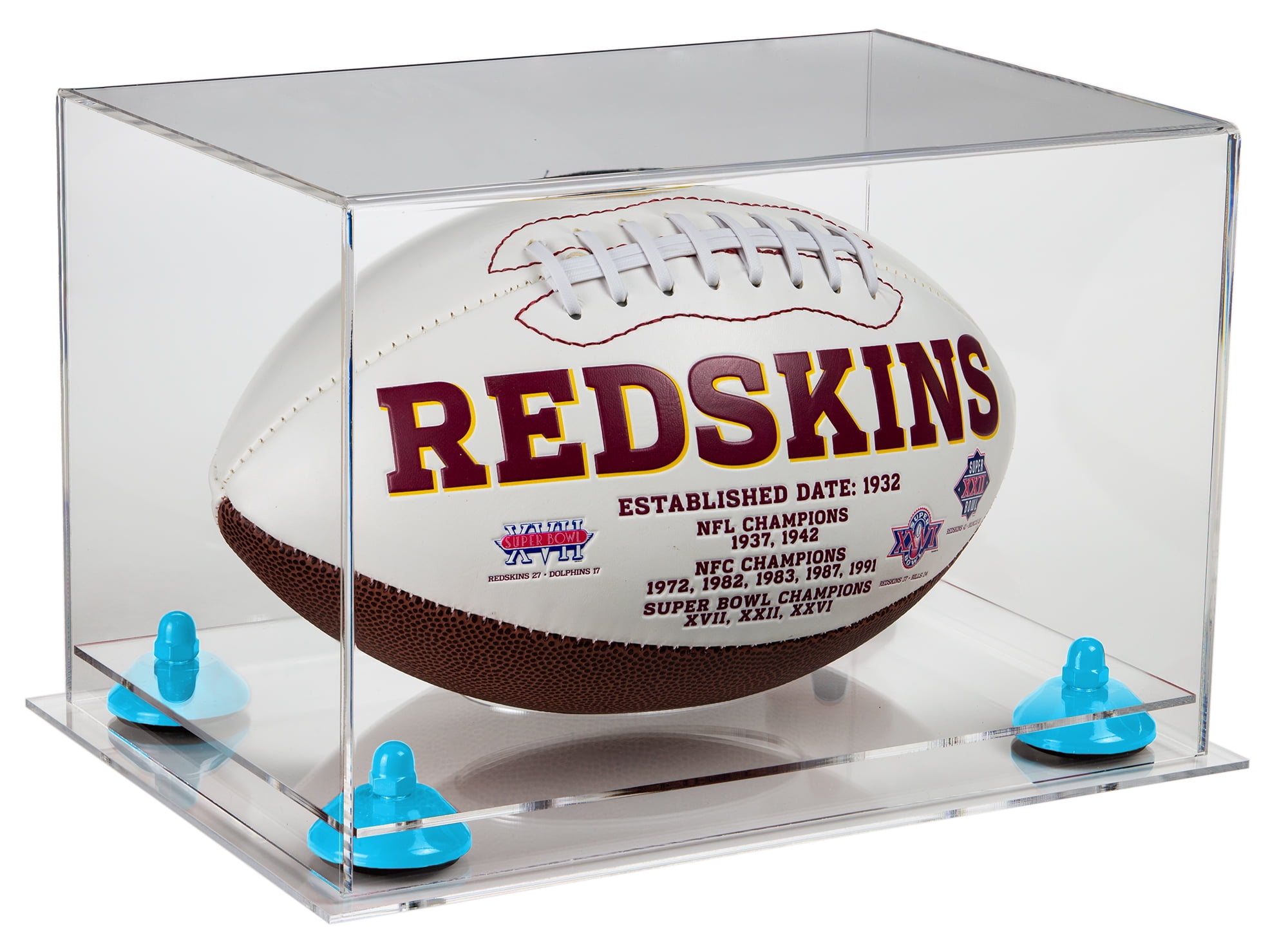 Deluxe Clear Acrylic Football Display Case with Blue Risers and Clear ...
