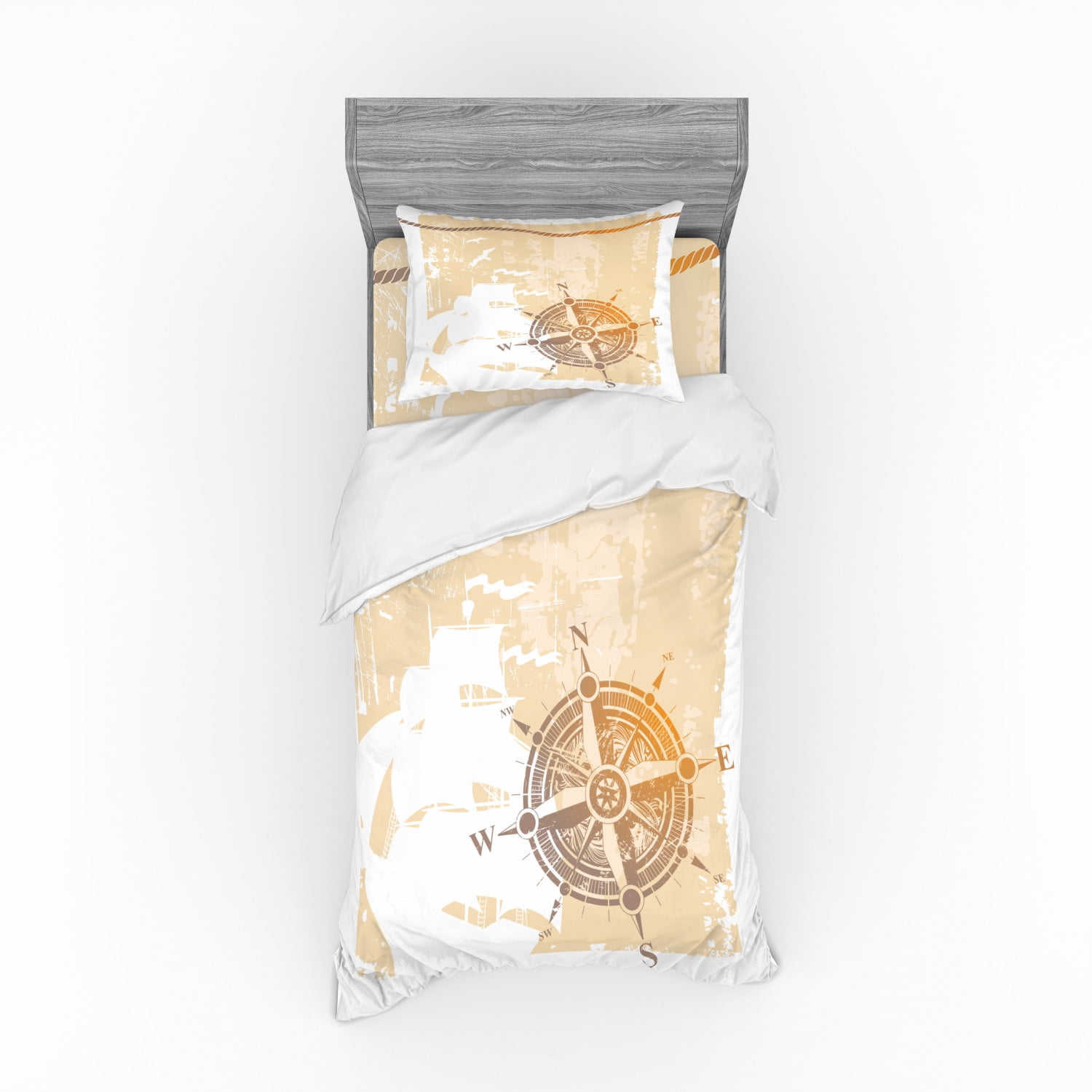Ambesonne Compass Bedding Set 3 Pcs, Nautical Ship Cool, Twin, Sand ...