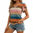 Ayolanni Tops for Women V-Neck Casual Color Block Short Sleeve Blouse ...