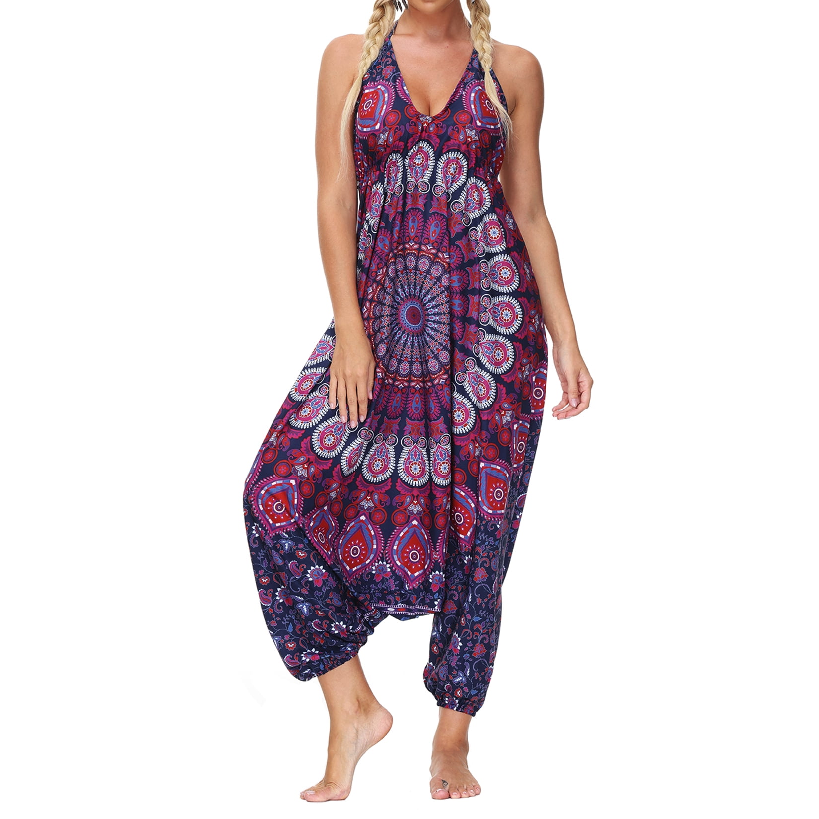 Lu's Chic Women's Jumpsuit Halter Jumpers Harem Romper V Neck Long Pant ...