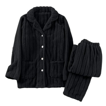 Women's Coral Fleece Pajamas Flannel Sleepwear Soft Pajamas Set Warm Loungewear 2 Piece Pjs Set ...