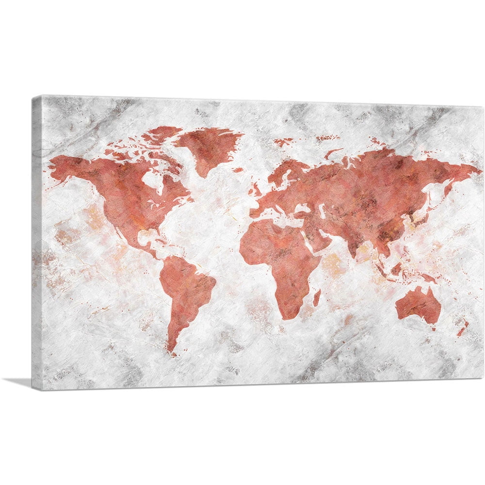 ARTCANVAS Coral White World Map Globe Canvas Art Print - Size: 40" x 26 ...