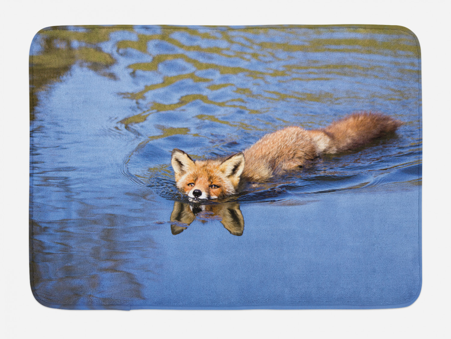Fox Bath Mat, Cute Fox Swimming in Blue River Natural Life Mammal Wild ...